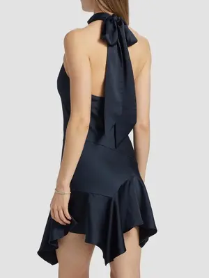 Ramy Brook Nari Satin Halter Minidress - Navy