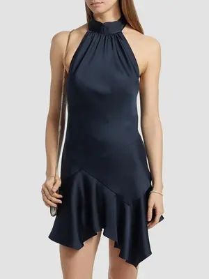 Ramy Brook Nari Satin Halter Minidress - Navy