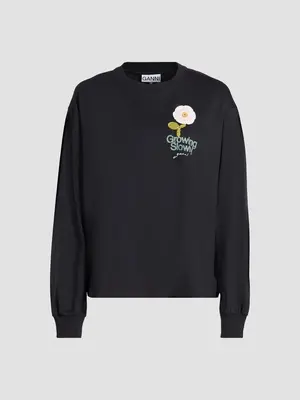 GANNI Embellished Cotton-jersey Crewneck Sweatshirt