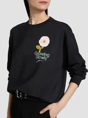 GANNI Embellished Cotton-jersey Crewneck Sweatshirt