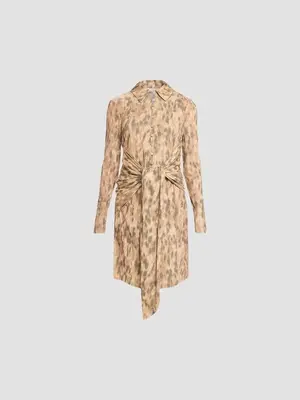 GANNI Printed Marl Mesh Mini Shirtdress - Burro