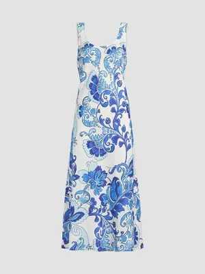 Johnny Was Botanical Linen Bias-cut Midi-dress - Naidda