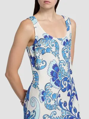 Johnny Was Botanical Linen Bias-cut Midi-dress