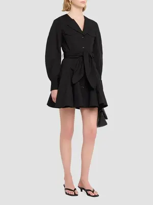 GANNI Seamed Stretch-cotton Mini-shirtdress