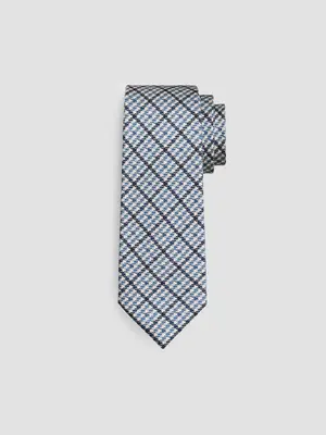 Kiton Houndstooth Plaid Silk Tie - Blue