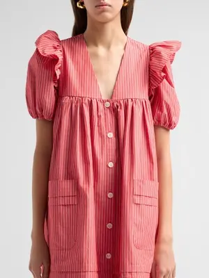 GANNI Oxford Stripe Angel Minidress