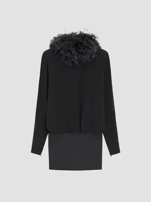 Valentino Garavani Short Georgette Dress With Feathers Black
