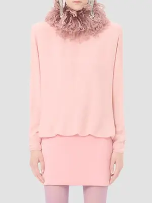 Valentino Garavani Short Georgette Dress With Feathers - Pink