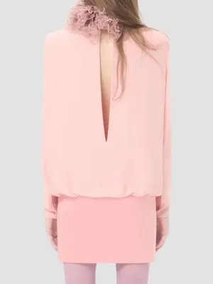Valentino Garavani Short Georgette Dress With Feathers - Pink