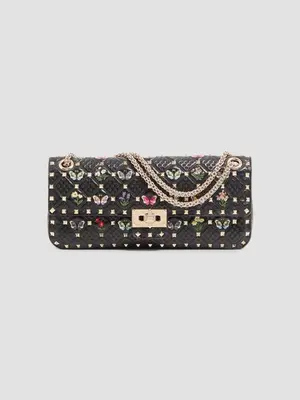 Valentino Garavani Rockstud Spike Shoulder Bag In Embroidered Nappa Leather