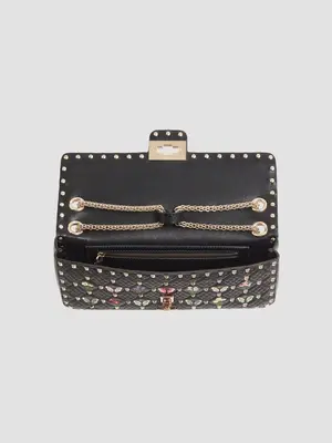 Valentino Garavani Rockstud Spike Shoulder Bag In Embroidered Nappa Leather