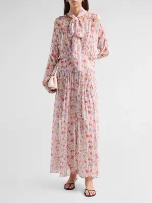 GANNI Textured Silk Georgette Maxi Dress