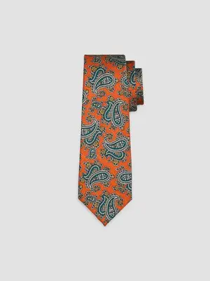 Kiton Paisley Silk Twill Tie - Orange