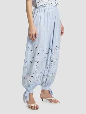 Hemant & Nandita Eyelet Striped Cotton-blend Harem Pants