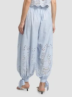 Hemant & Nandita Eyelet Striped Cotton-blend Harem Pants