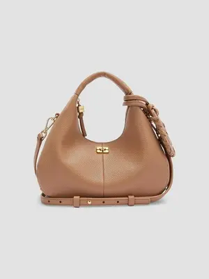 GANNI Mini Logo Grained Hobo Bag - Beige