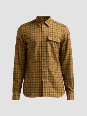 Kiton Buba Plaid Cashmere Snap-front Shirt - Brown