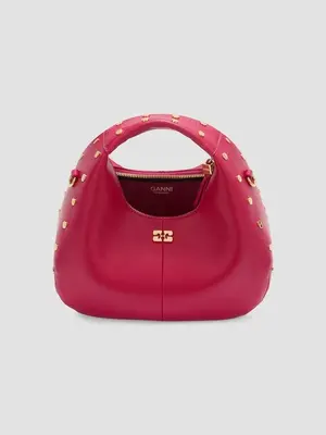 GANNI Mini Studded Leather Hobo Bag - Dark Red