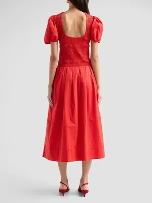 GANNI Stretch-cotton Smocked Midi Dress