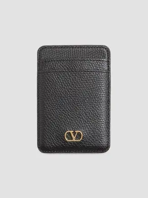 Valentino Garavani Magnetic Cardholder In Grainy Calfskin Black