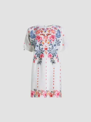 Johnny Was Floral-embroidered Shift Minidress - White