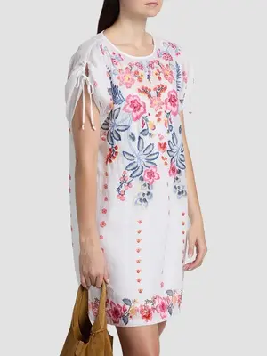 Johnny Was Floral-embroidered Shift Minidress