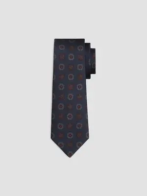 Kiton Geometric Medallion Silk Tie Navy