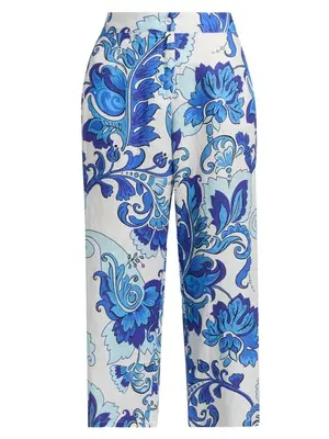Johnny Was Botanical Linen Crop Wide-leg Pants - Naidda