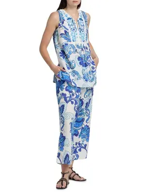 Johnny Was Botanical Linen Crop Wide-leg Pants