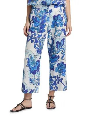 Johnny Was Botanical Linen Crop Wide-leg Pants