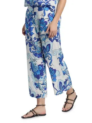 Johnny Was Botanical Linen Crop Wide-leg Pants