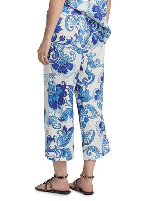 Johnny Was Botanical Linen Crop Wide-leg Pants