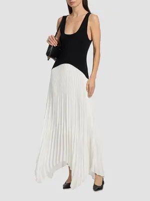 Ramy Brook Davinia Mixed-media Pleated-skirt Maxi Dress