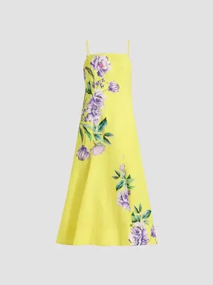 Hemant & Nandita Floral Linen-cotton A-line Midi-dress - Yellow