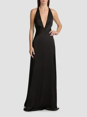 Ramy Brook Belle Plunging V-neck Satin Gown