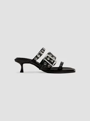 GANNI 50mm Buckle-strap Faux-leather Mules - Black