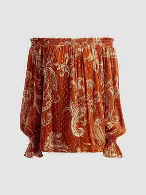 Hemant & Nandita Ruza Paisley Smocked Off-the-shoulder Top - Multi