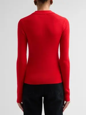 GANNI Mini Merino Rib-knit Long-sleeve Polo Top