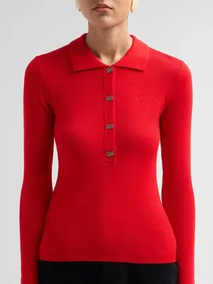 GANNI Mini Merino Rib-knit Long-sleeve Polo Top