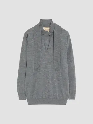 Valentino Garavani Wool Sweater With Scarf - Grey