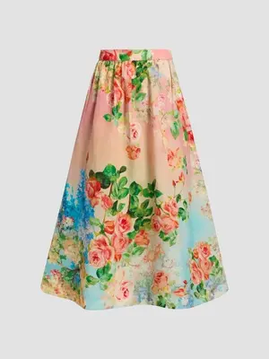 Hemant & Nandita Floral Ombré Cotton-linen Midi-skirt - Multi