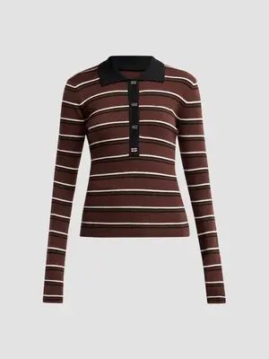 GANNI Striped Merino Wool Polo Top