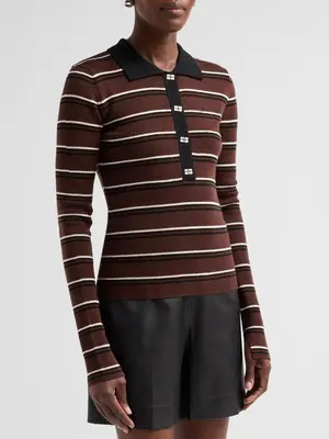 GANNI Striped Merino Wool Polo Top