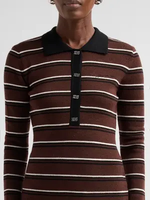 GANNI Striped Merino Wool Polo Top