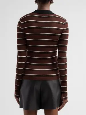 GANNI Striped Merino Wool Polo Top