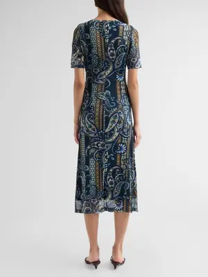 Johnny Was Ruched Mesh Midi Dress