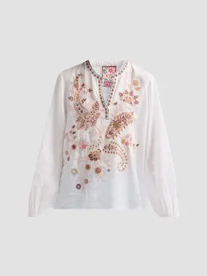Johnny Was Lyora Embroidered Relaxed Swing Blouse