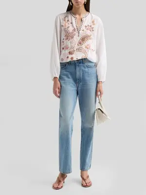 Johnny Was Lyora Embroidered Relaxed Swing Blouse