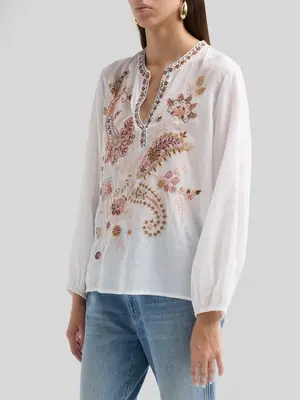 Johnny Was Lyora Embroidered Relaxed Swing Blouse