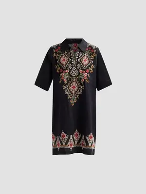 Johnny Was Tamira Linen Relaxed Henley Tunic Dress - Black